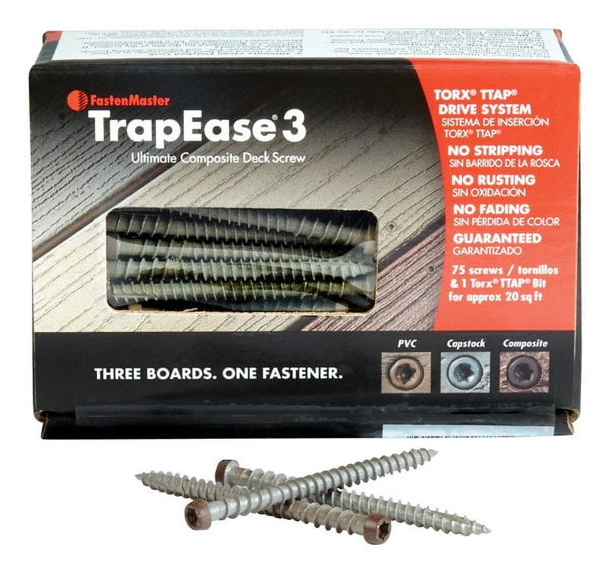 FastenMaster TrapEase 3 No. 10 x 2-1/2 in. L Torx TTAP Flat Head Epoxy Composite Deck Screws 75 ...