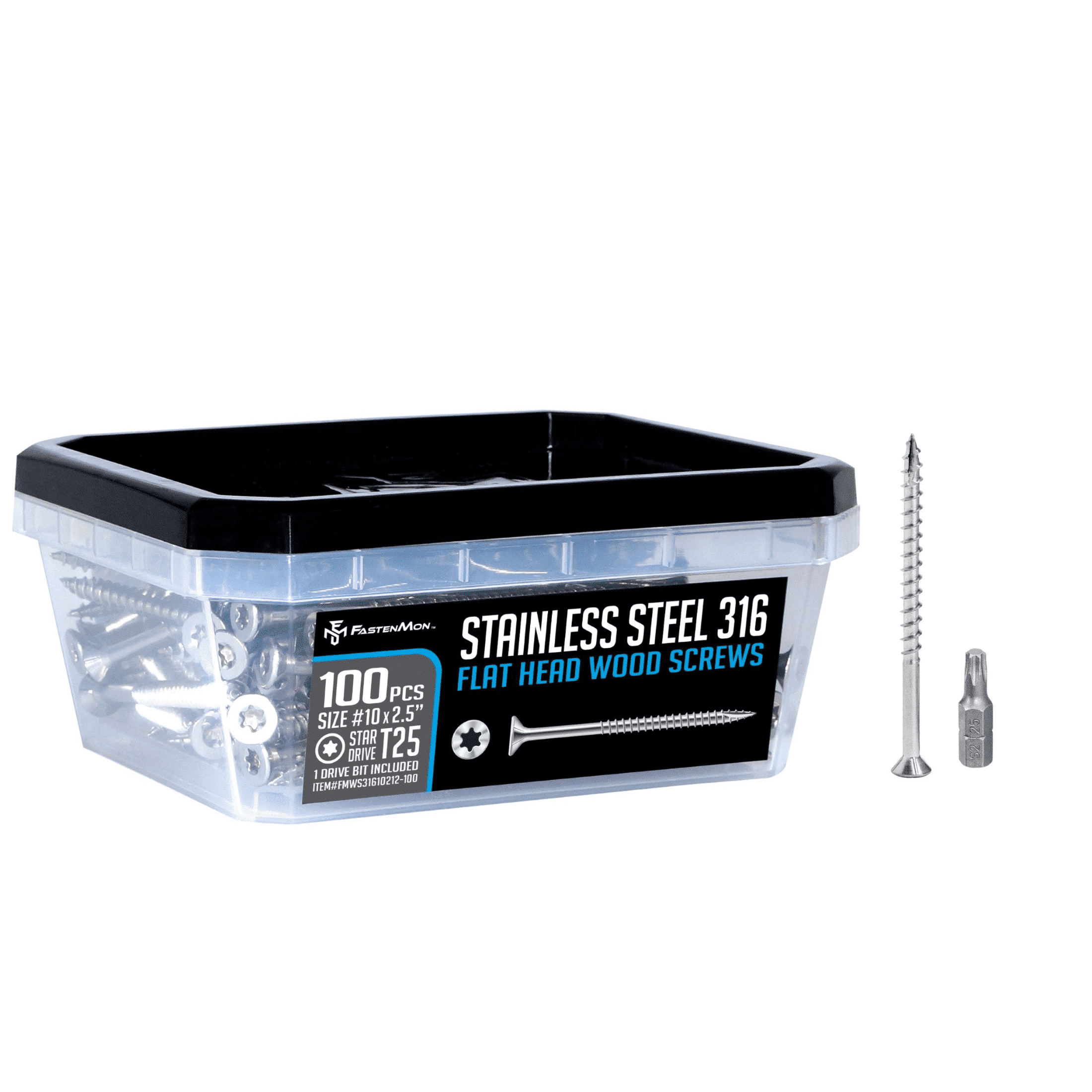 FM FastenMon #10 x 2-1/2" Stainless Steel 316 Deck Screws, T25 Star ...