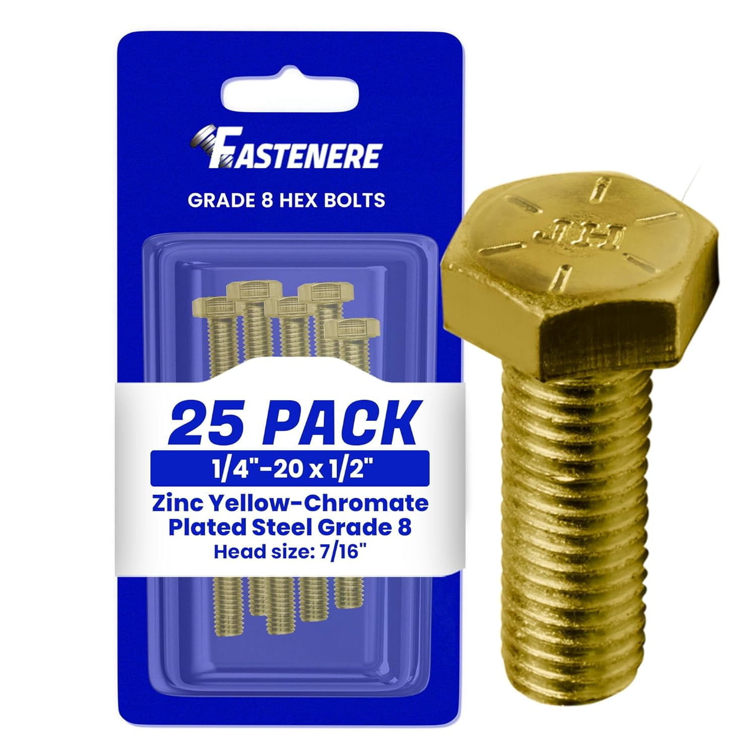 Fastenere 1/4"-20 x 1/2" Hex Bolts Grade 8 Zinc Yellow-Chromate Plated ...
