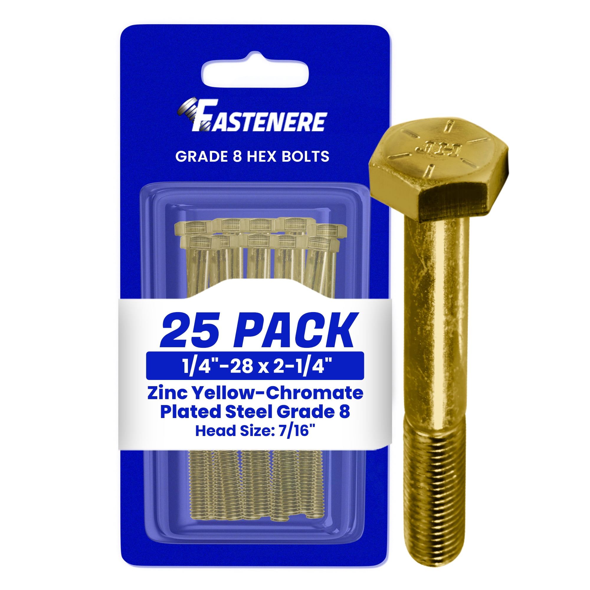 Fastenere 1/4"-28 x 2-1/4" Hex Bolts Grade 8 Zinc Yellow-Chromate ...