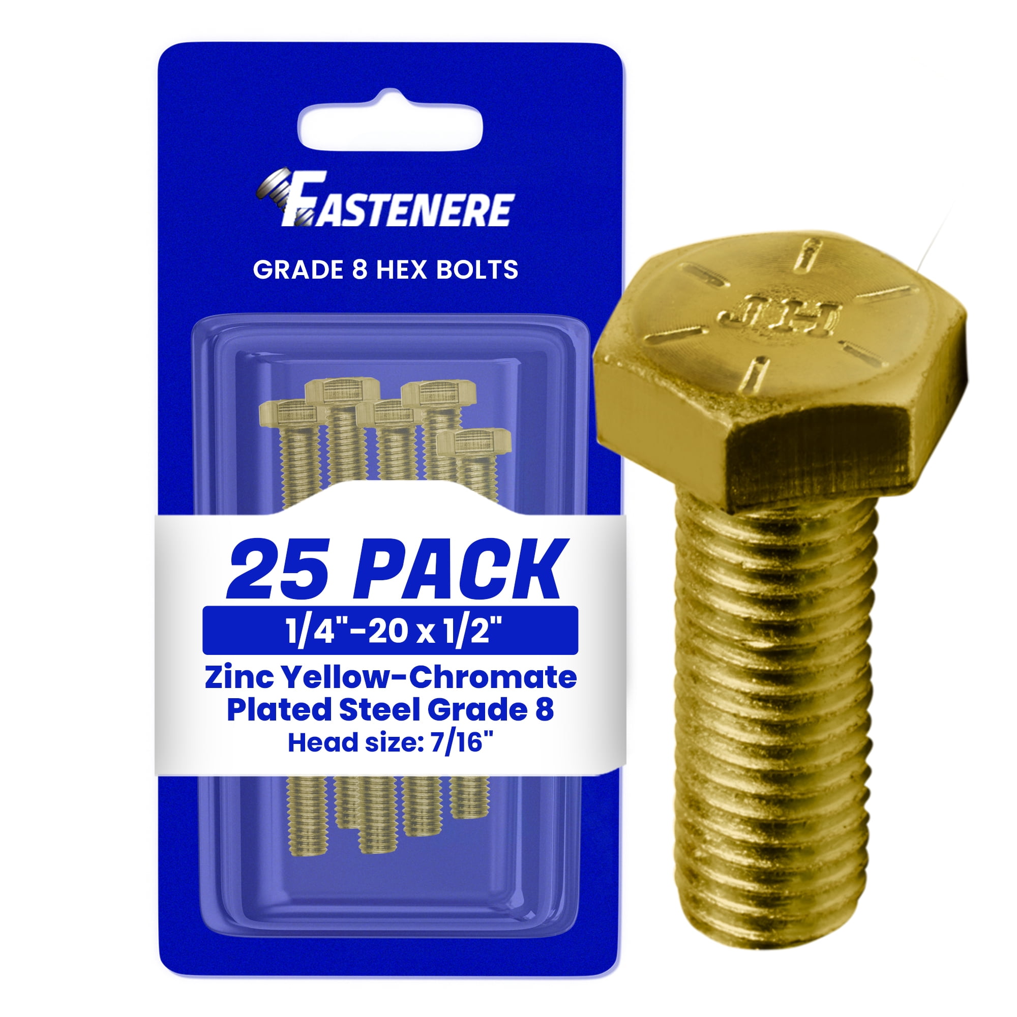 Fastenere 1/4"-28 x 6 Hex Bolts Grade 8 Zinc Yellow-Chromate Plated ...