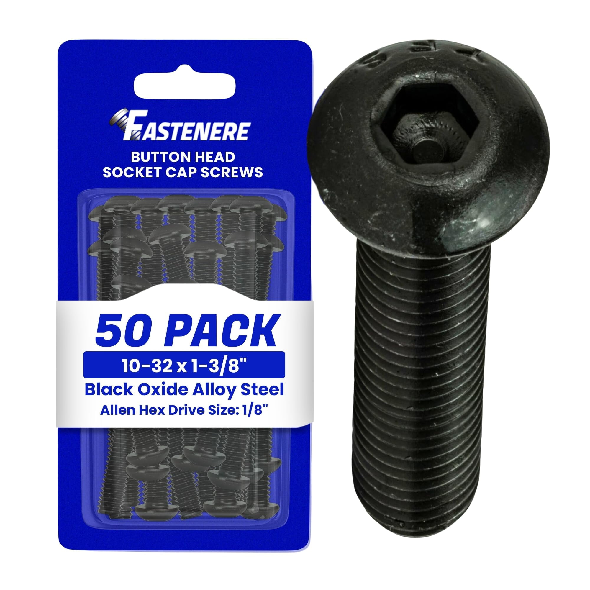 Fastenere Button Head Socket Cap Screws - 10-32 x 1-3/8" (50-Pcs) Alloy ...