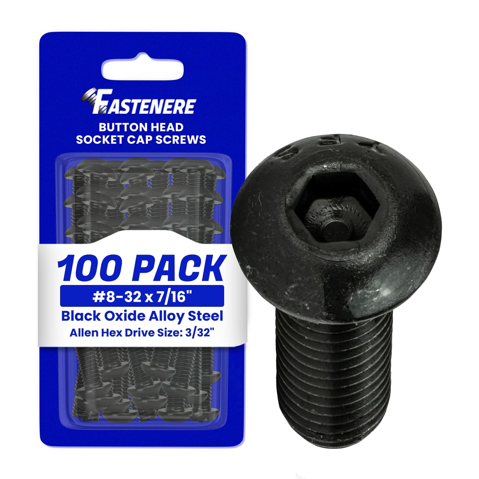 Fastenere Button Head Socket Cap Screws - 8-32 x 7/16" (100-Pcs) Alloy ...