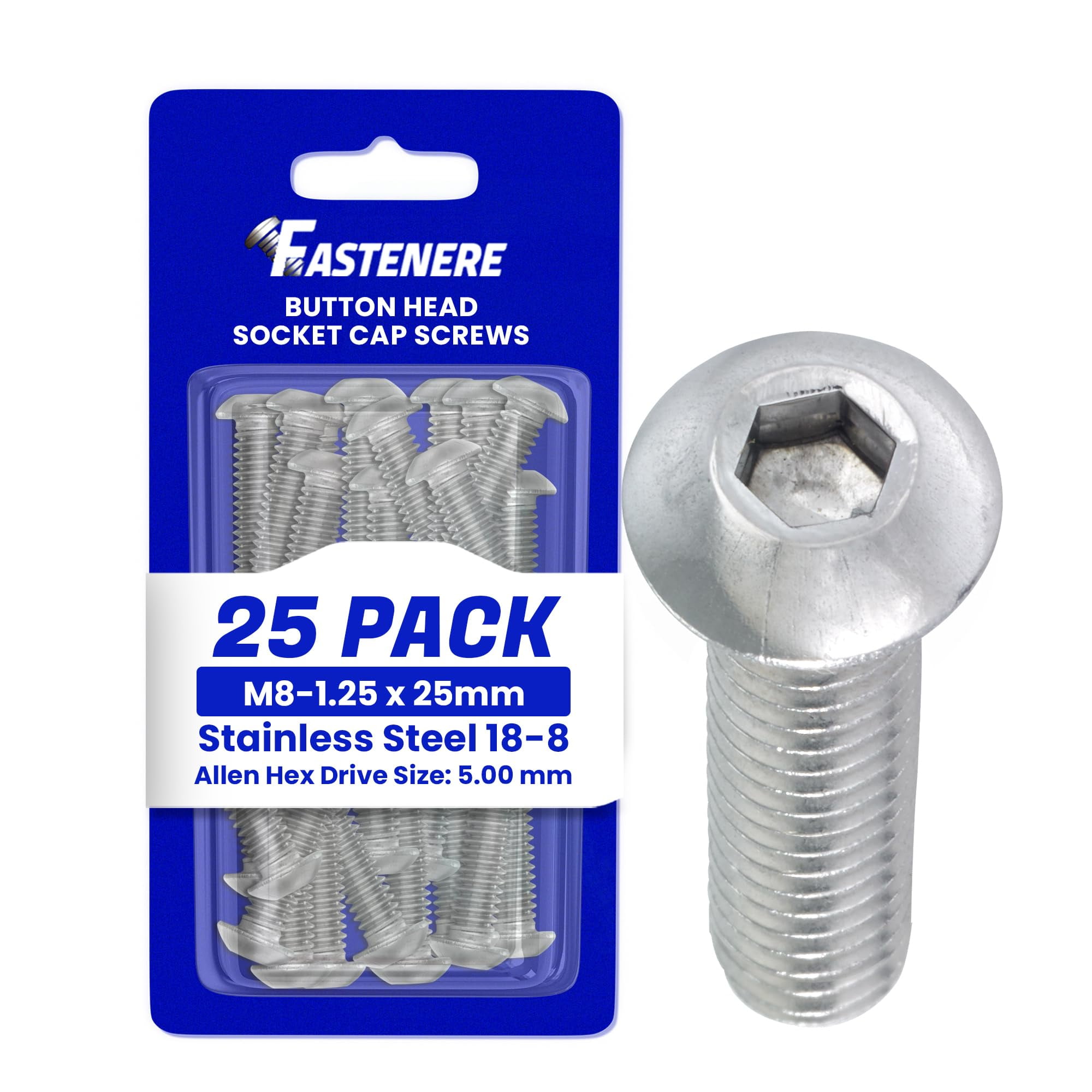 Fastenere Button Head Socket Cap Screws - M8-1.25 x 25MM (25-pack ...