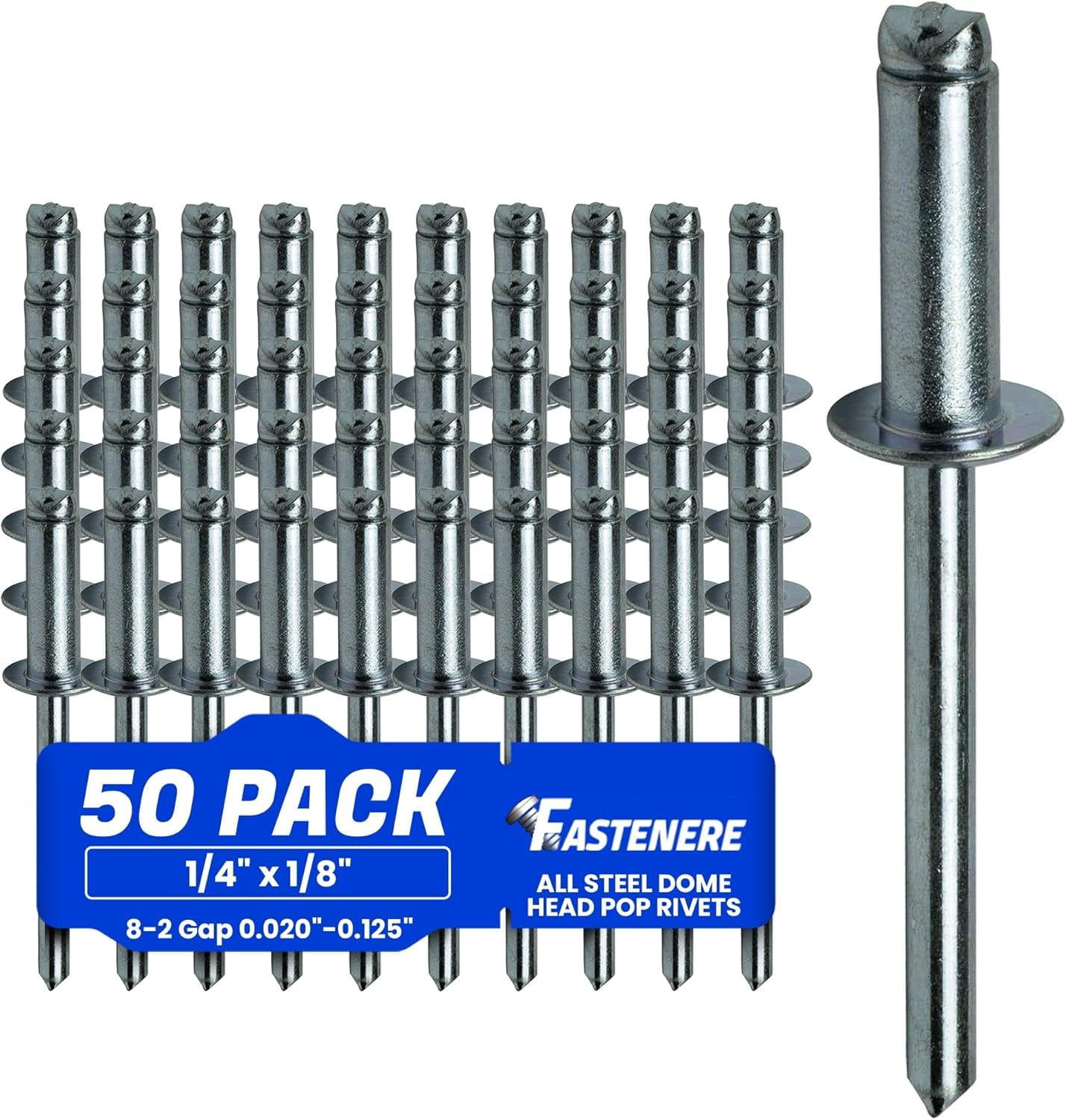 Fastenere Pop Rivets - 1/4" x 1/8" (50 pcs) Heavy Duty, Open-End, Low ...