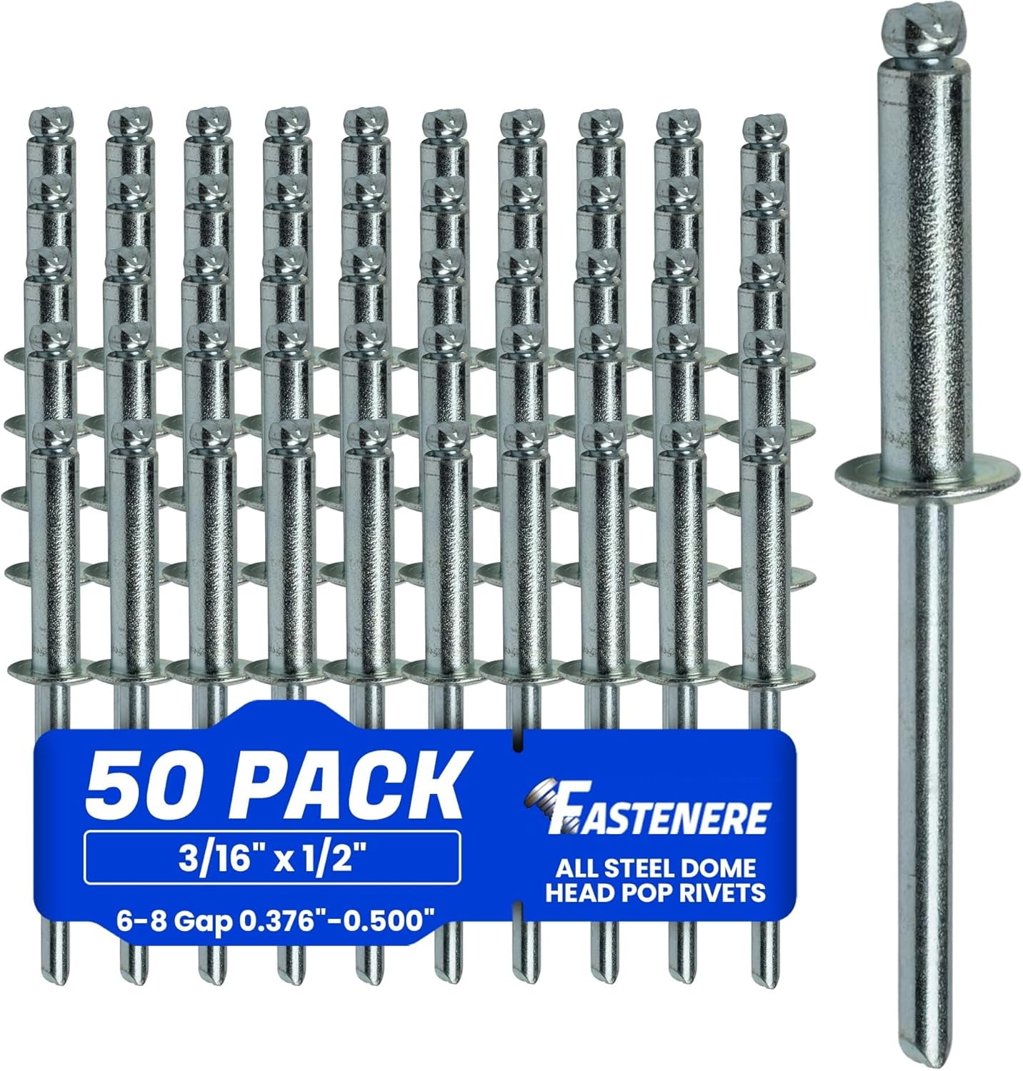 Fastenere Pop Rivets - 5/32" x 1/2" (100 pcs) Heavy Duty, Open-End, Low ...
