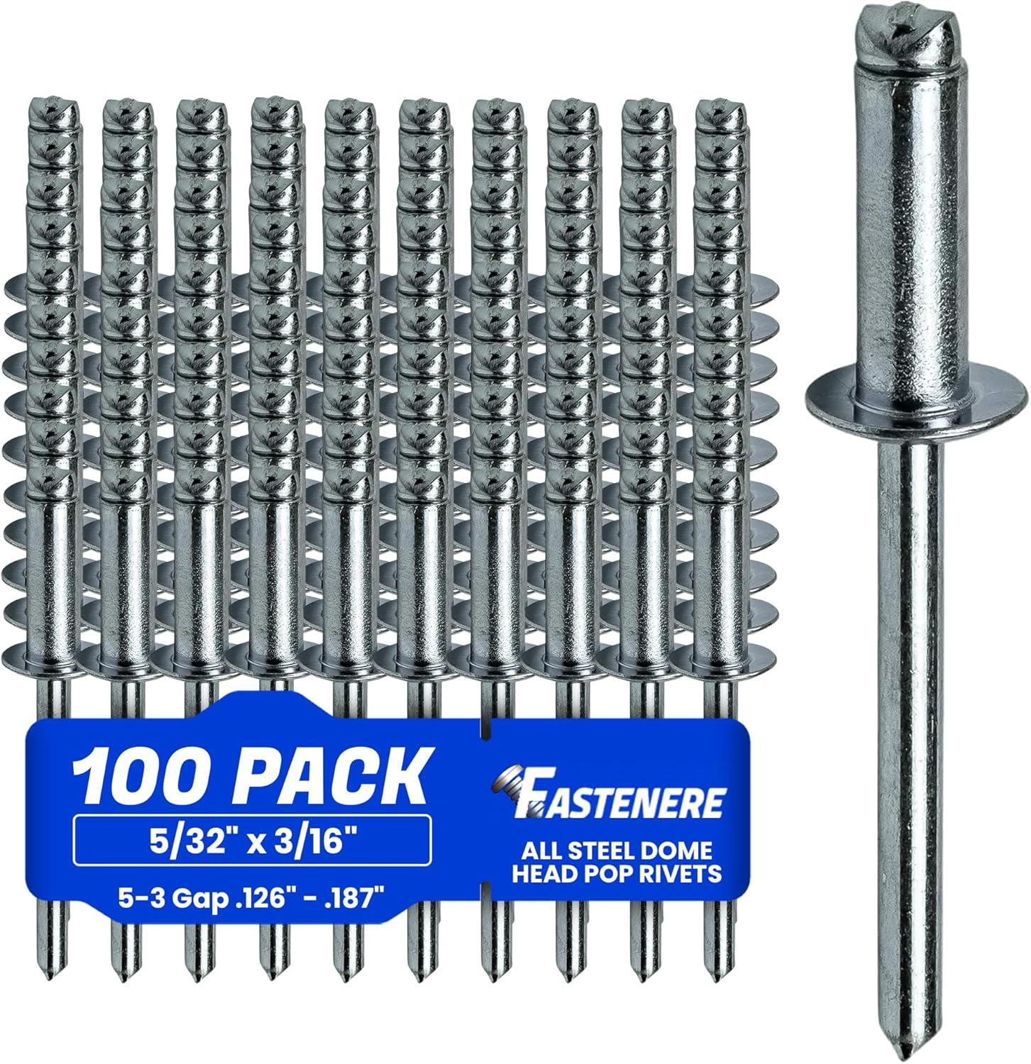 Fastenere Pop Rivets - 5/32" x 3/16" (100 pcs) Heavy Duty, Open-End ...