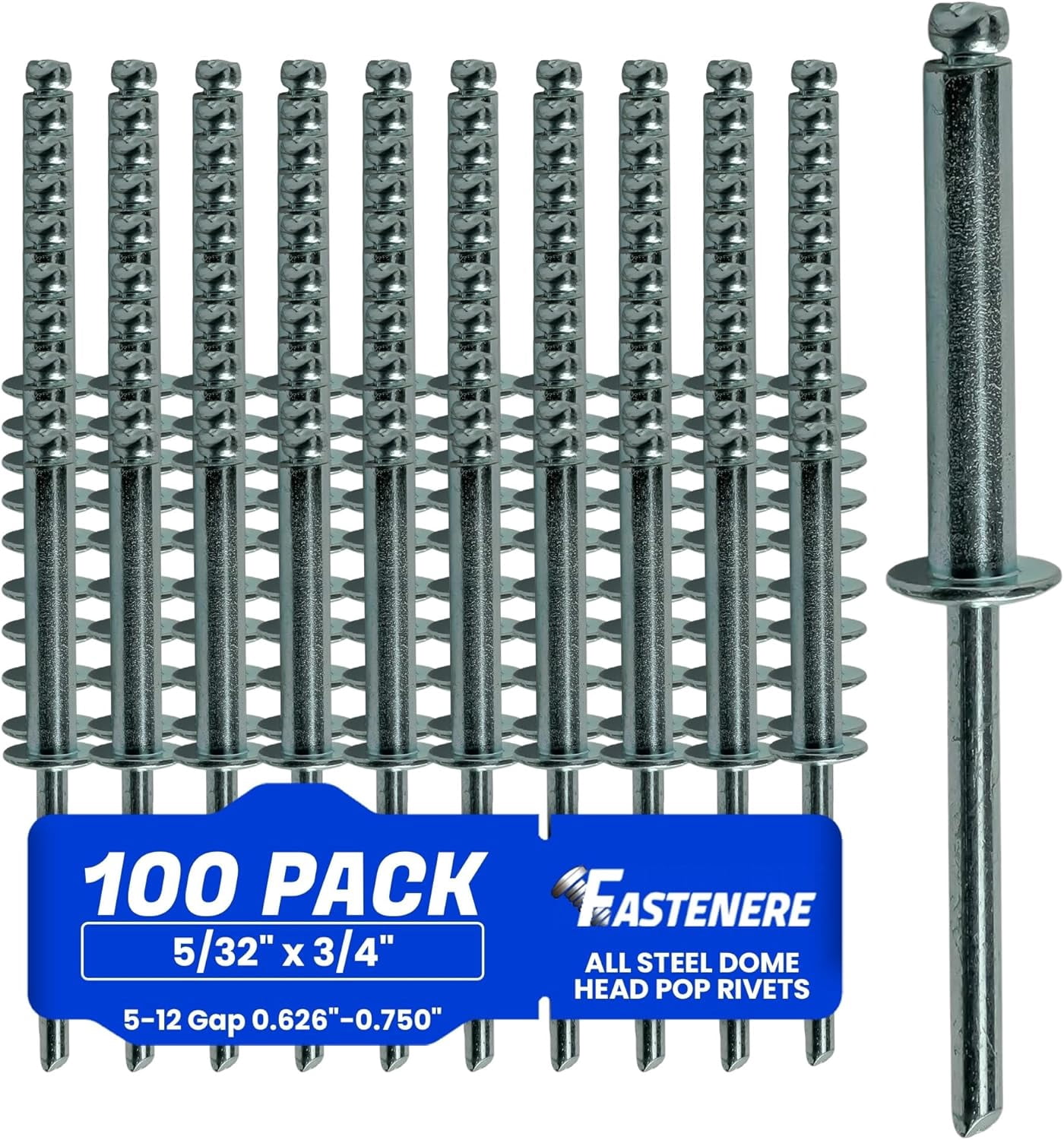 Fastenere Pop Rivets - 5/32" x 3/4" (100 pcs) Heavy Duty, Open-End, Low ...