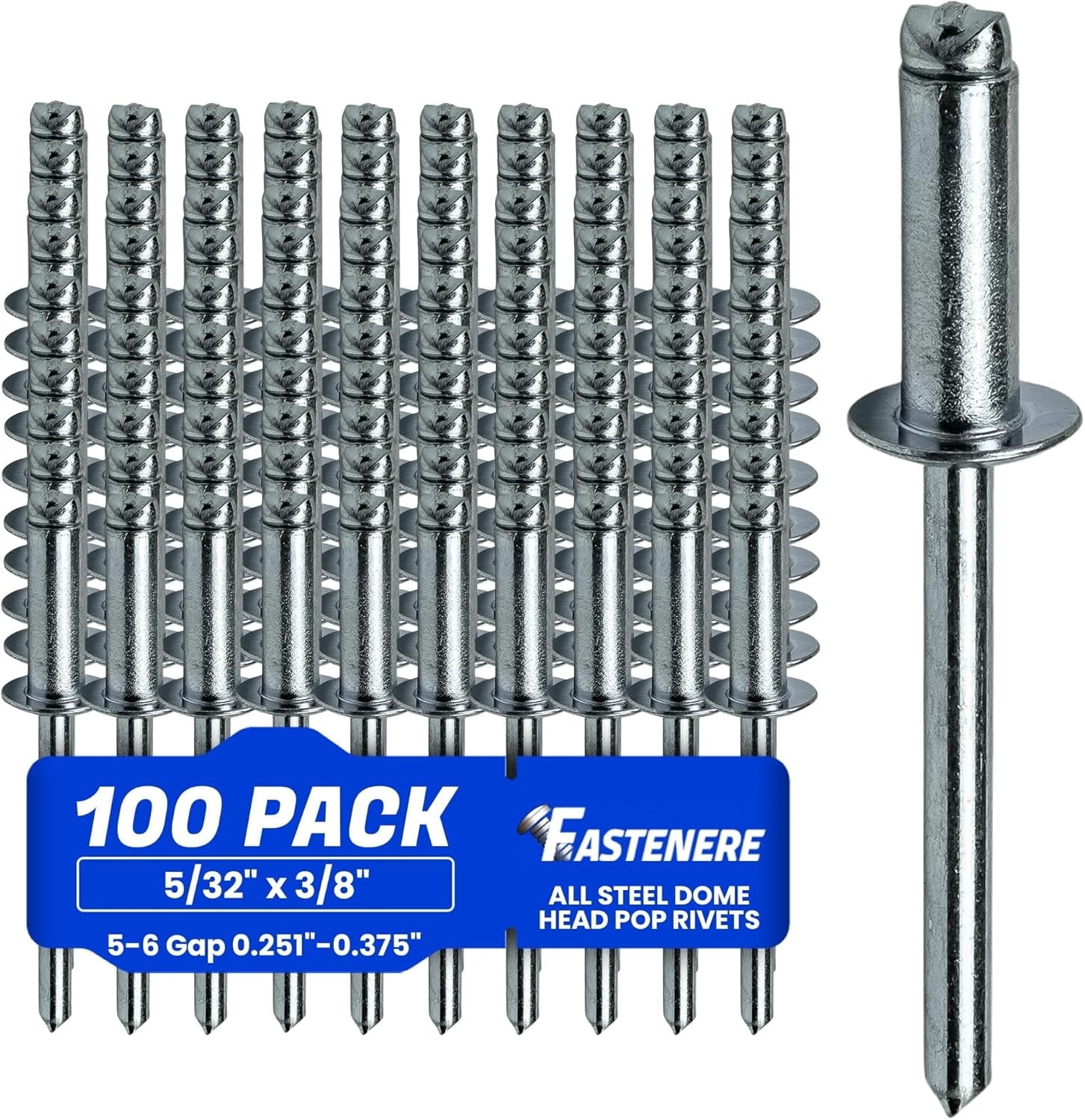 Fastenere Pop Rivets - 5/32" x 3/8" (100 pcs) Heavy Duty, Open-End, Low ...