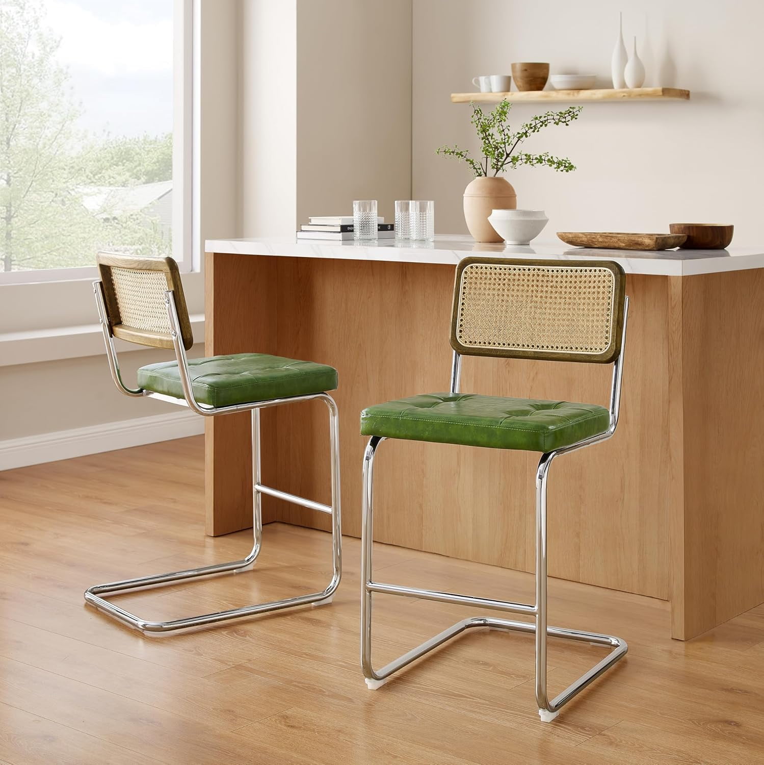 Fat Ant Counter Height Bar Stools Set of 2, Modern Faux Leather Bar ...