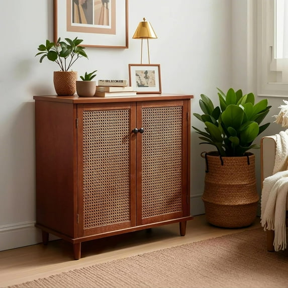 Fat Ant Sideboard Buffet Cabinet, Rattan Storage Cabinet with 2 Doors ...