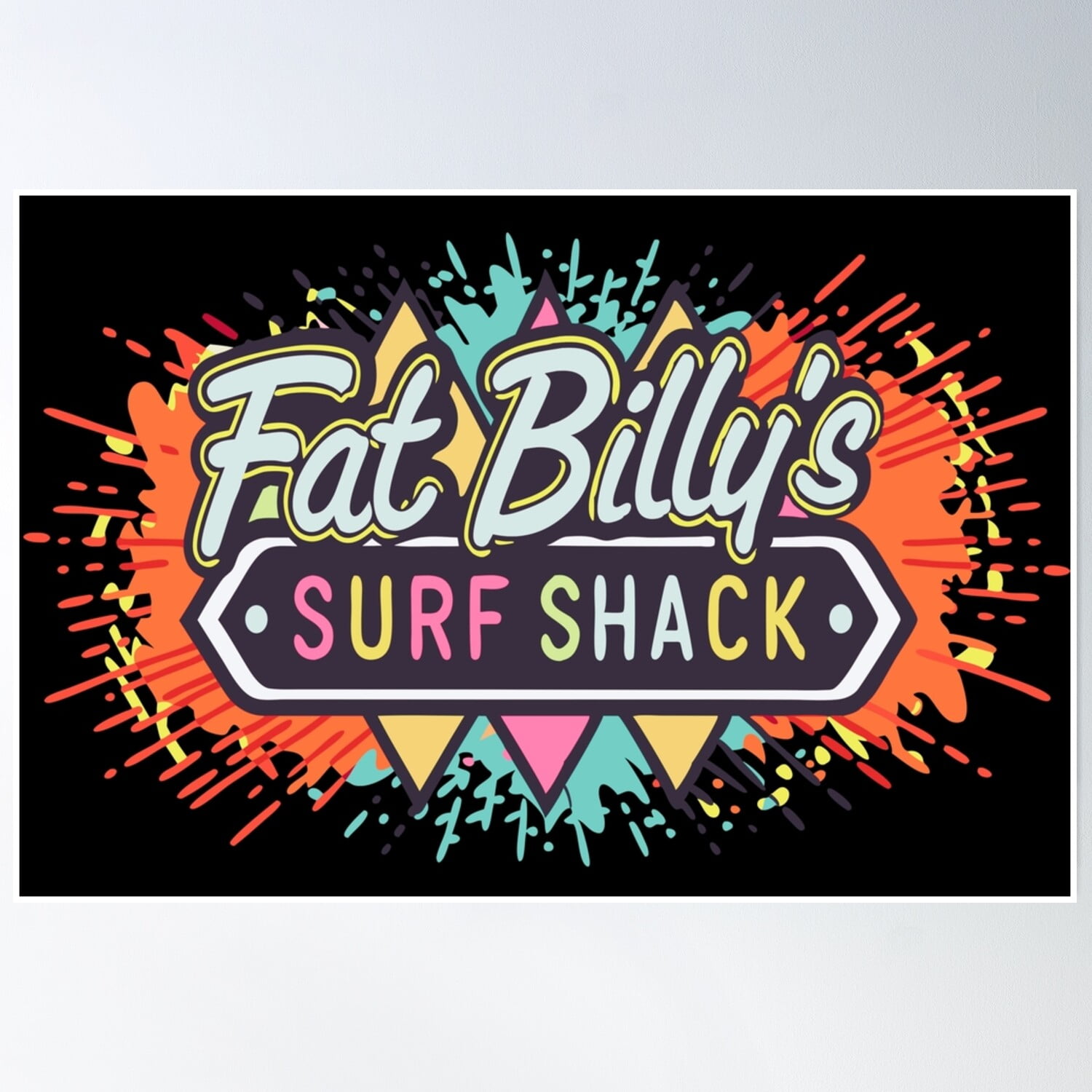 Fat Billy'S Surf Shack Retro Logo Poster Wall Art, Modern Wall Decor ...