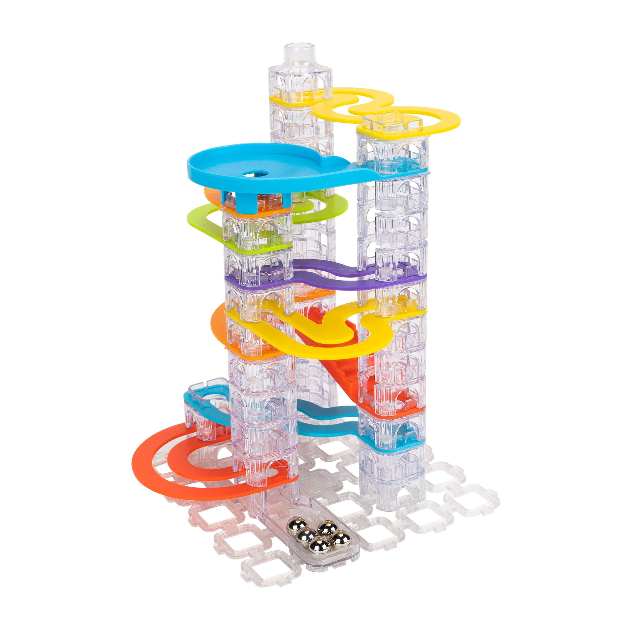 Fat Brain Toys Trestle Tracks Builder Set - 73-Piece Modular Marble Run ...