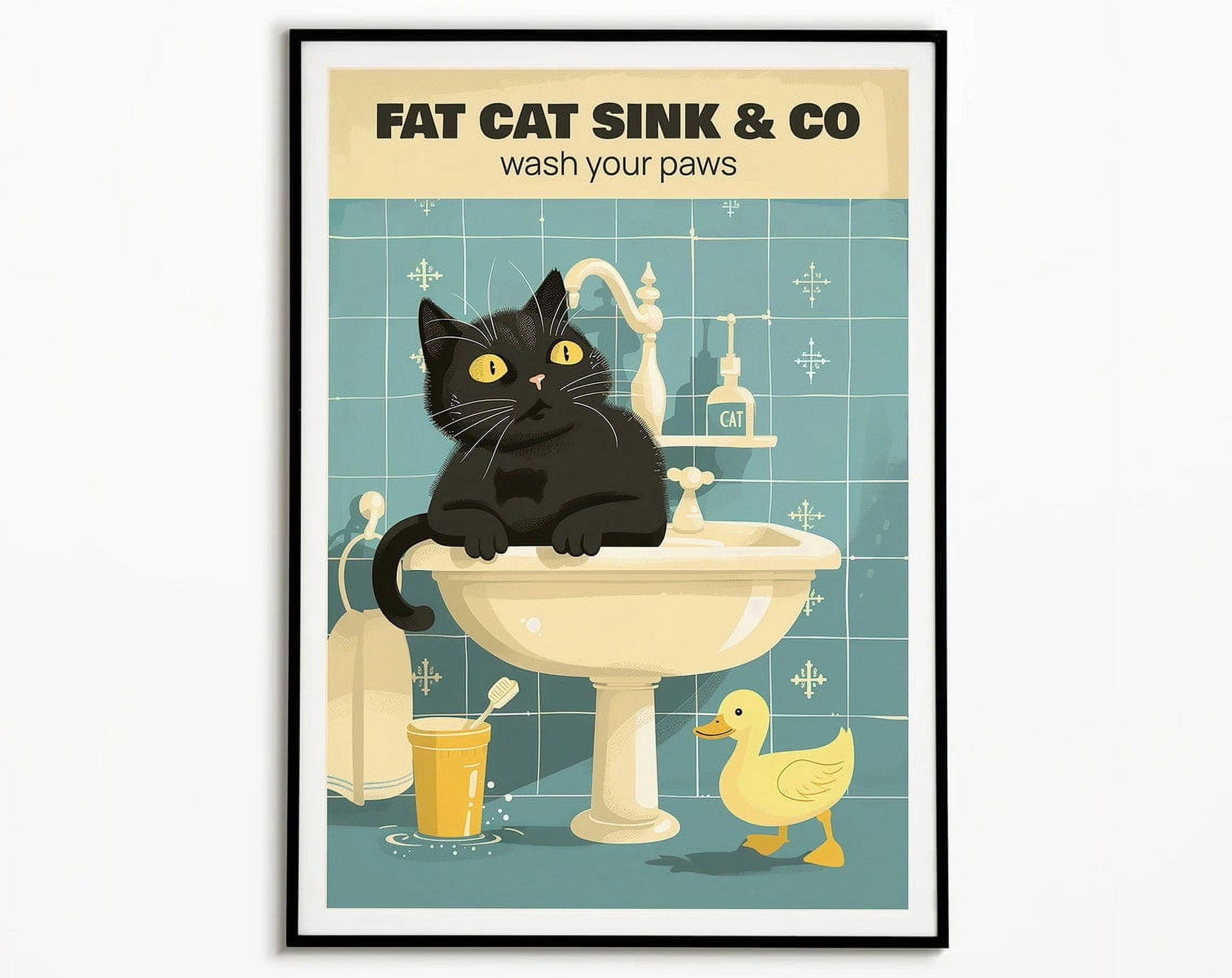 Fat Cat Funny Sink Bathroom Print, Bathroom Decoration Print Animal ...
