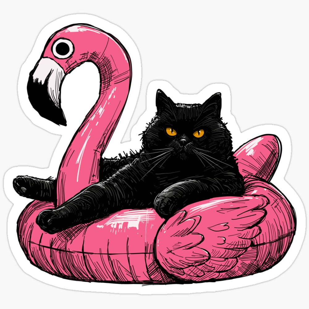 Fat Cat On A Flamingo Floatie Sticker Phone Decal Water Bottle Stickers ...