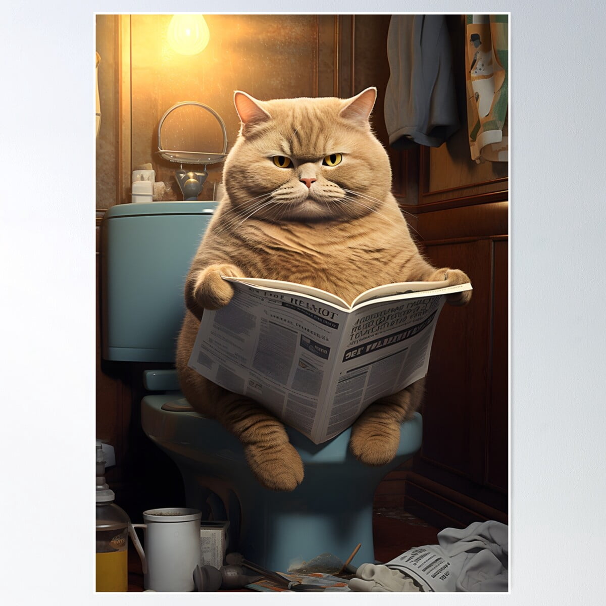 Fat Cat Toilet Newspaper Poster Wall Art, Modern Wall Decor For Living ...