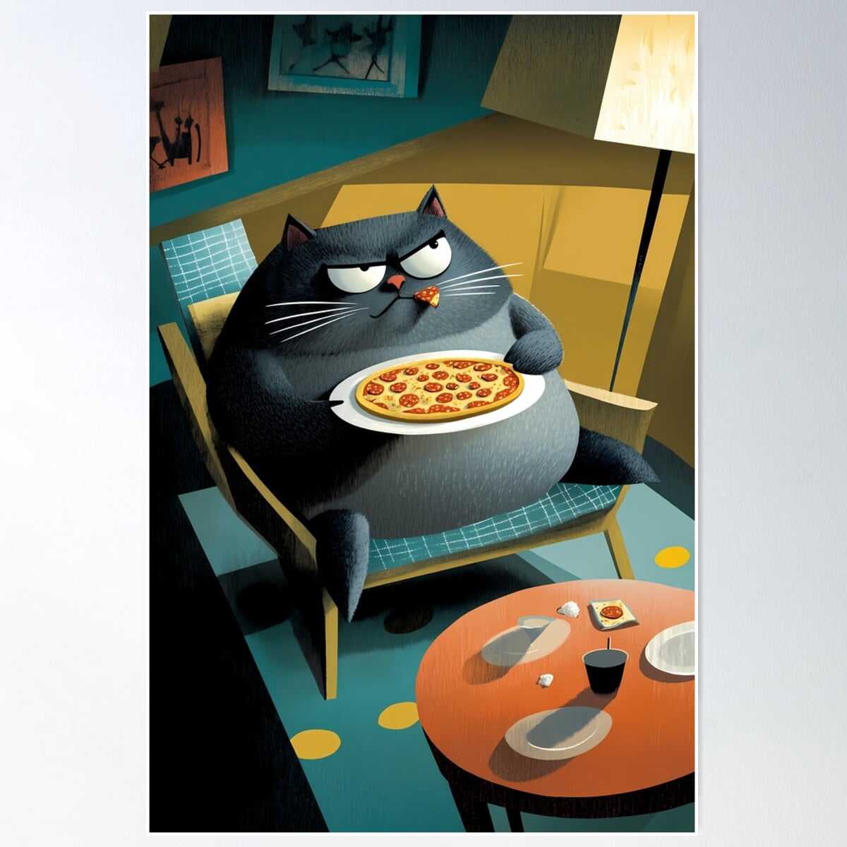 Fat Cat Tomcat Pizza Fast Food Abstract Illustration Poster Wall Art ...