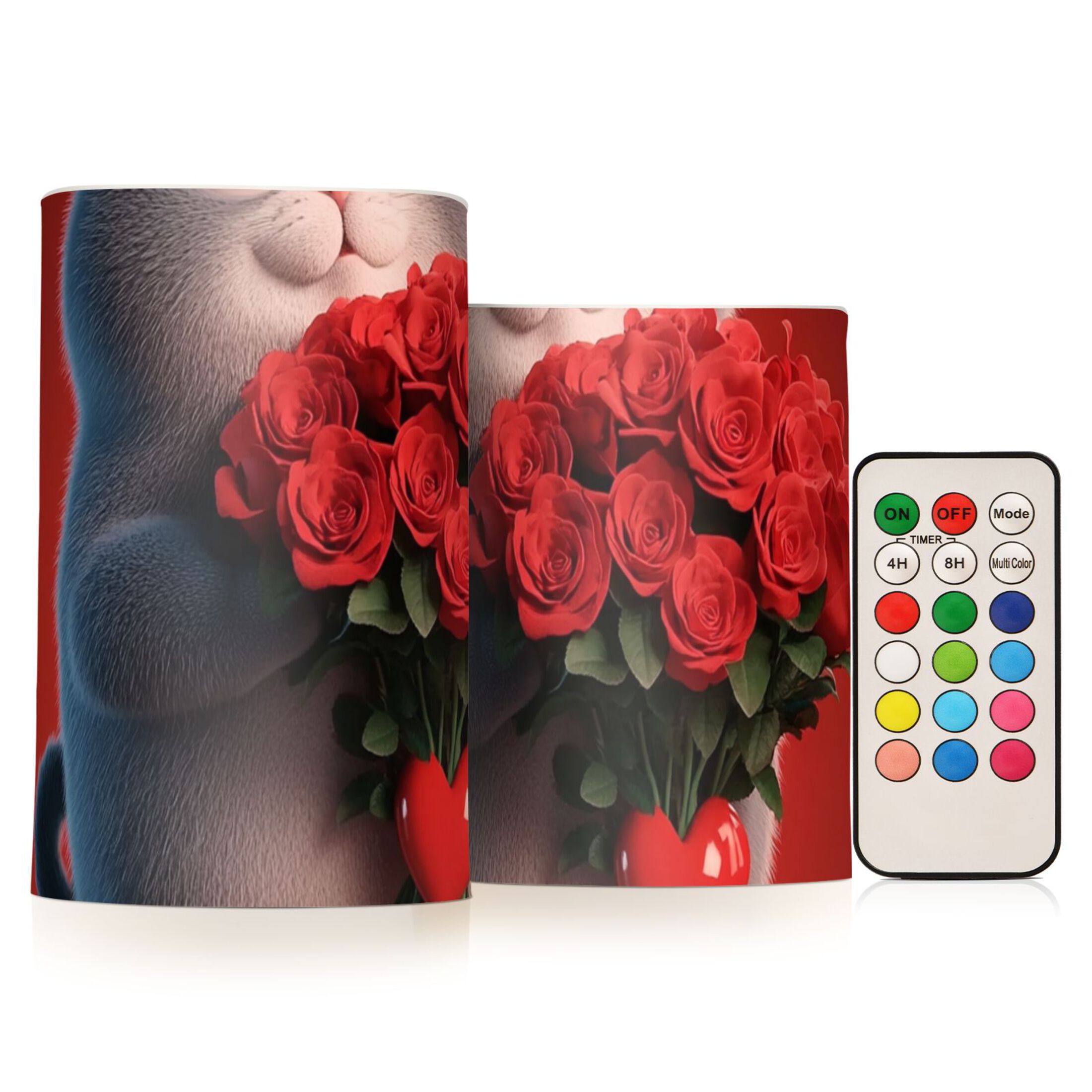 Fat Cat and Rose Flickering Flameless Candles Battery Operated with ...