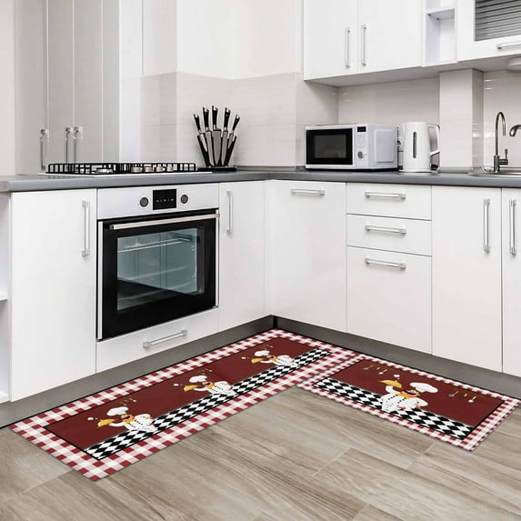 Fat Chef 2 Pieces Non-Slip Kitchen Mat Set Red Gourmet Kitchen Red ...