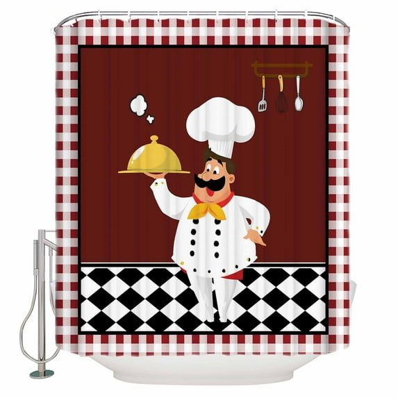 Fat Chef Bathroom Shower Curtains with 12 Hooks Polyester Waterproof ...