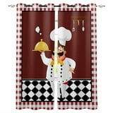 Fat Chef Blackout Curtains 39 Inches Long, Red Gourmet Kitchen Red ...