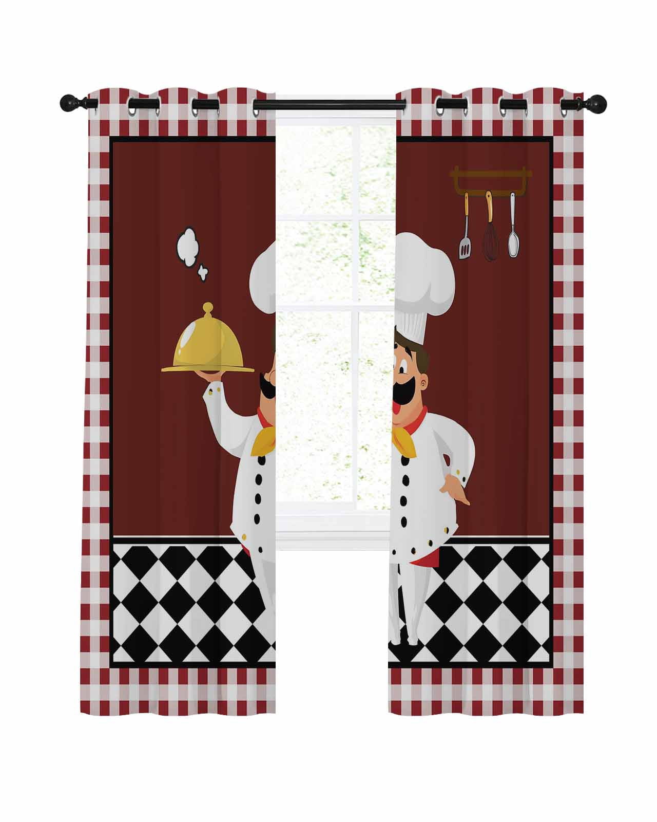 Fat Chef Blackout Curtains, Light Blocking Print Window Curtains, Red ...