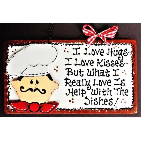 Fat Chef Hugs/Kisses/Dishes Kitchen Sign Wall Hanger Plaque Cucina ...
