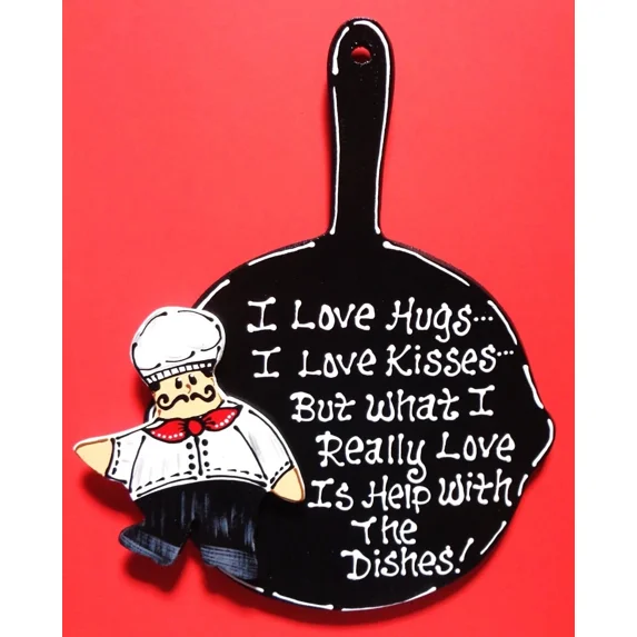 Fat Chef Hugs/Kisses/Dishes Kitchen Skillet Sign Wall Art Cucina Bistro ...