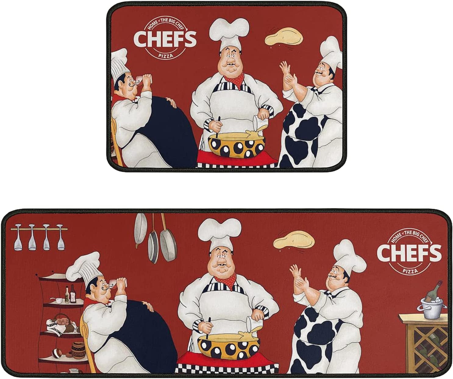 Fat Chef Kitchen Rugs and Mats Sets of 2,Red Kitchen Decoration Rugs ...