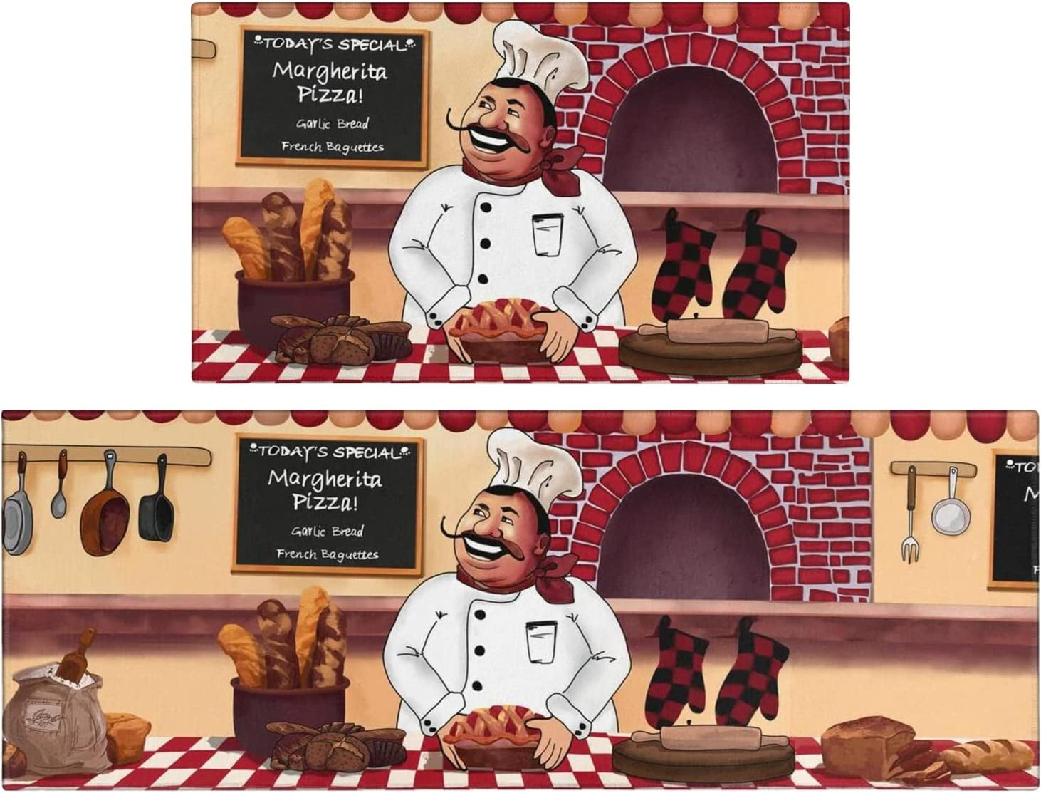 Fat Chef Kitchen Rugs Set 2 Piece Colorful Farmhouse Decorative Rug for ...