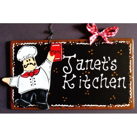 Fat Chef Personalize Kitchen Name Sign Wall Hanger Plaque Cucina Bistro ...