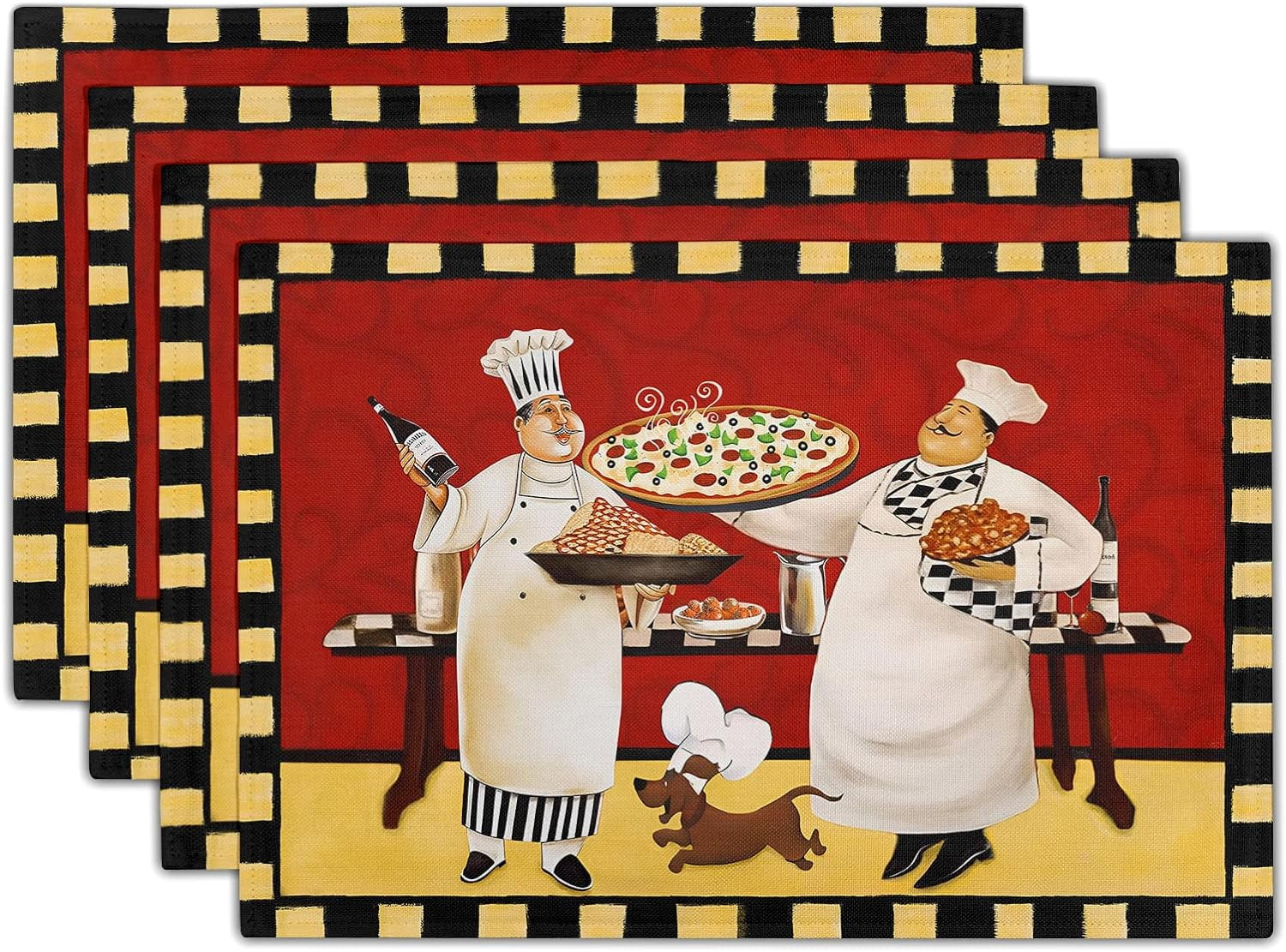 Fat Chef Placemats Italian Pizza Bistro Anti-Fatigue Red Wine Linen ...