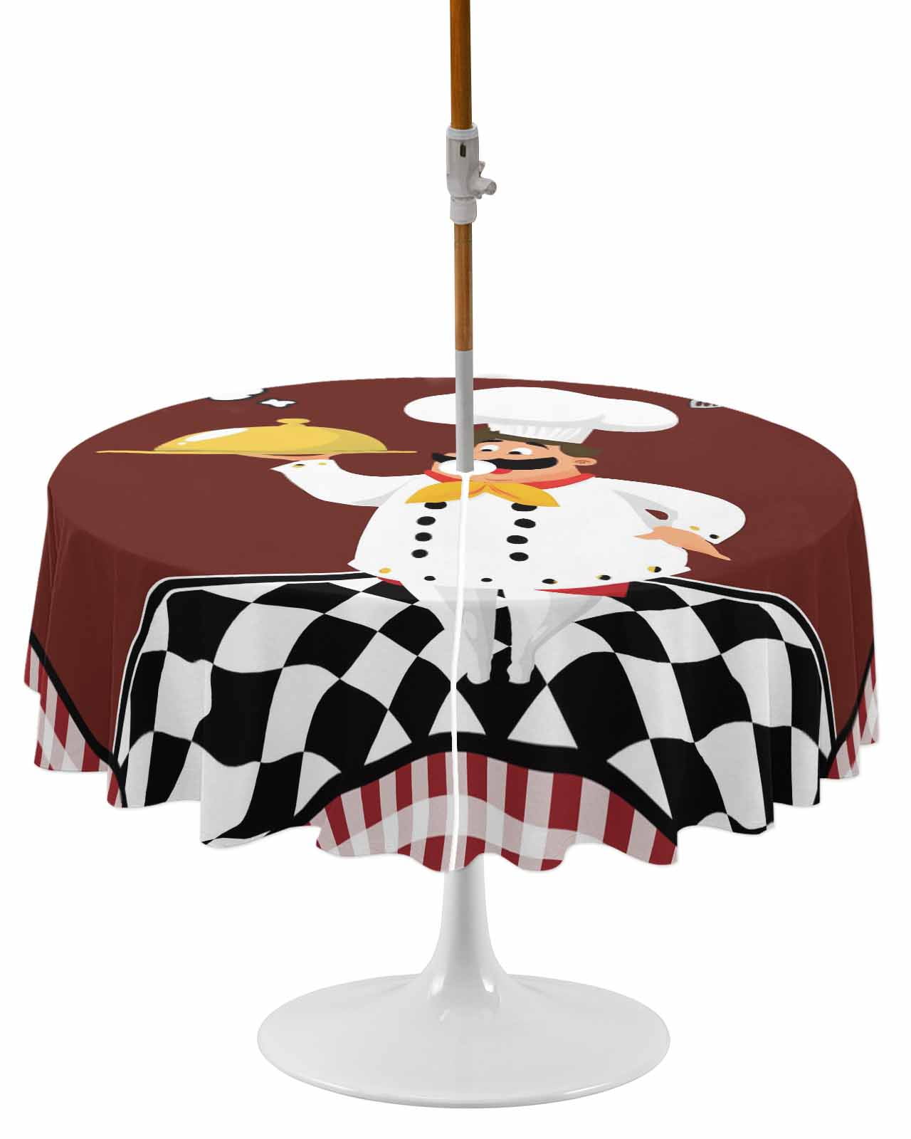 Fat Chef Round Outdoor Tablecloth, Waterproof Table Cloth Cover with ...