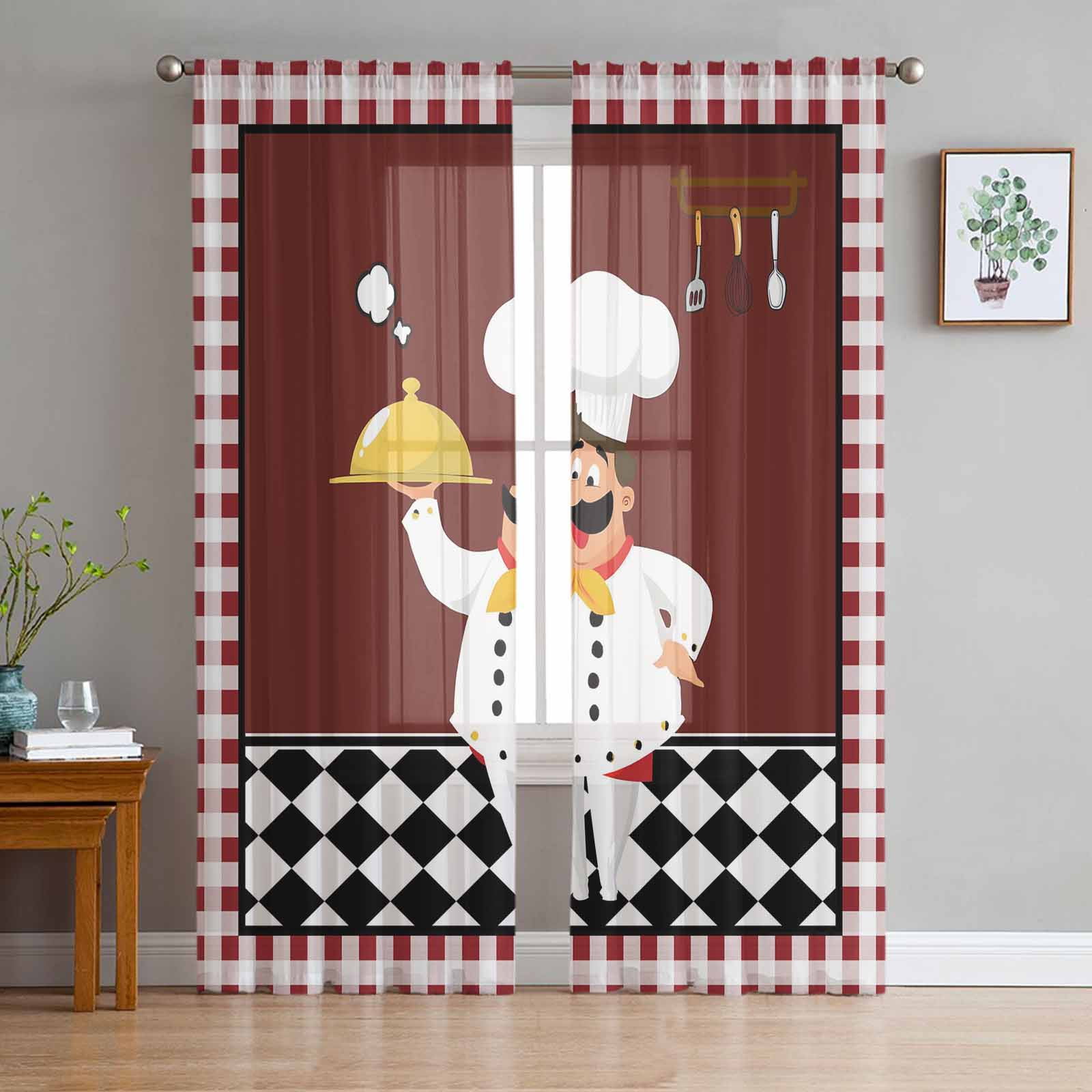 Fat Chef Sheer Curtains 63 Inches Length 2 Panels Set, Window Sheer ...