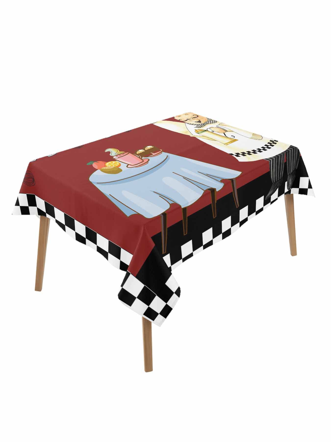 Fat Chef Table Cloth, Black White Checkered Farmhouse Red Kitchen Cook ...