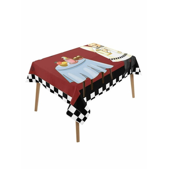 Fat Chef Table Cloth, Black White Checkered Farmhouse Red Kitchen Cook ...