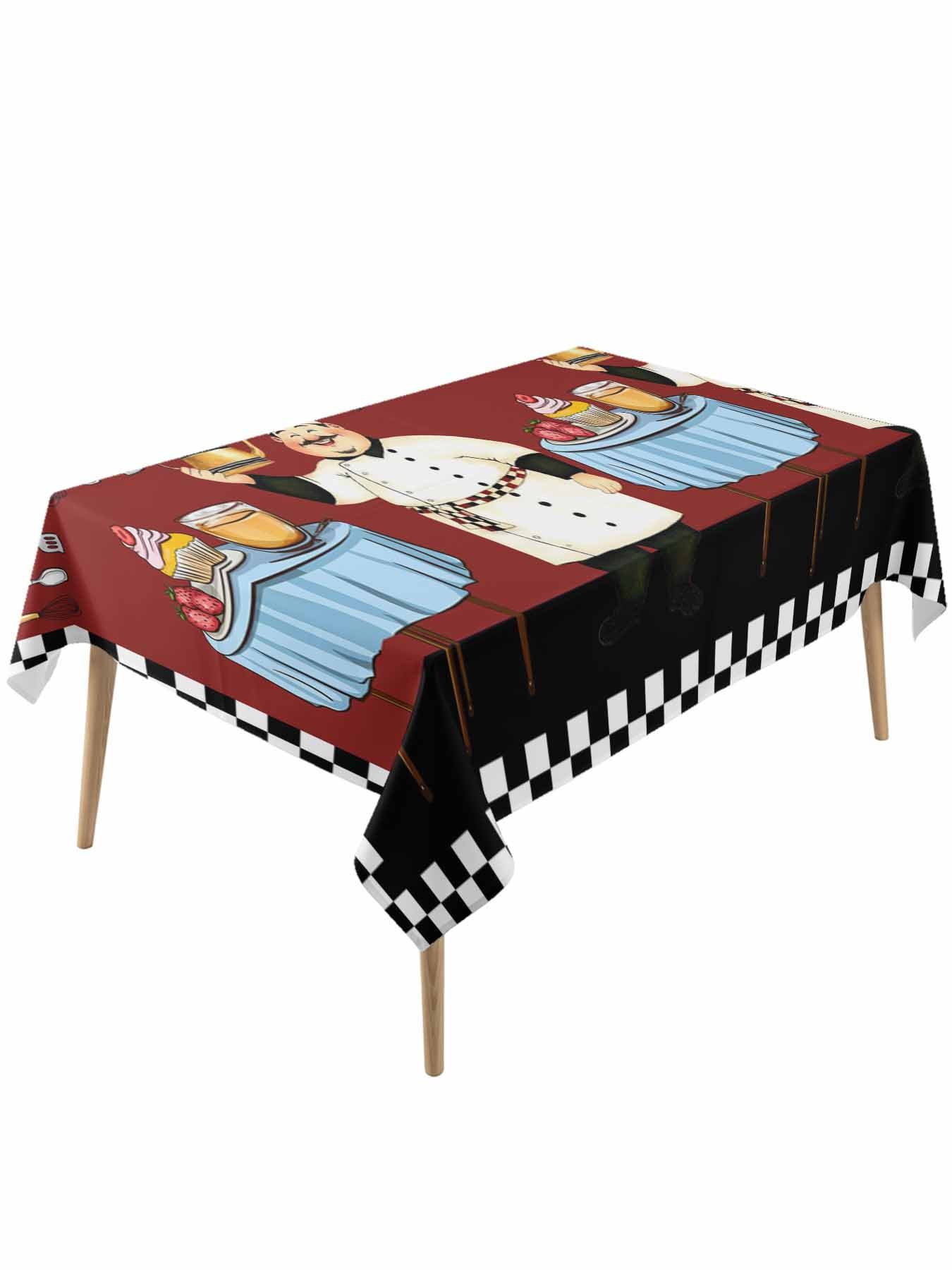 Fat Chef Table Cloth, Black White Checkered Farmhouse Red Kitchen Cook ...