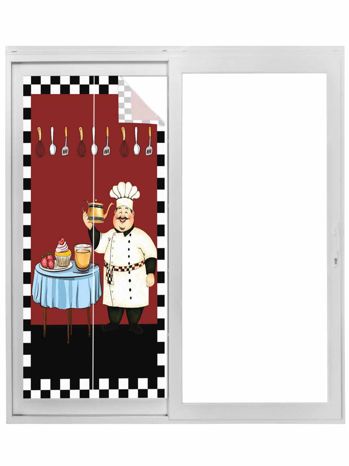Fat Chef Window Privacy Film, Black White Checkered Farmhouse Red ...