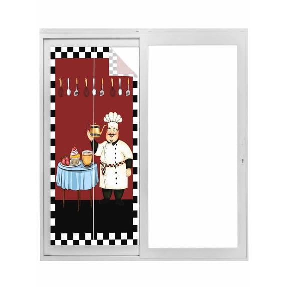 Fat Chef Window Privacy Film, Black White Checkered Farmhouse Red ...