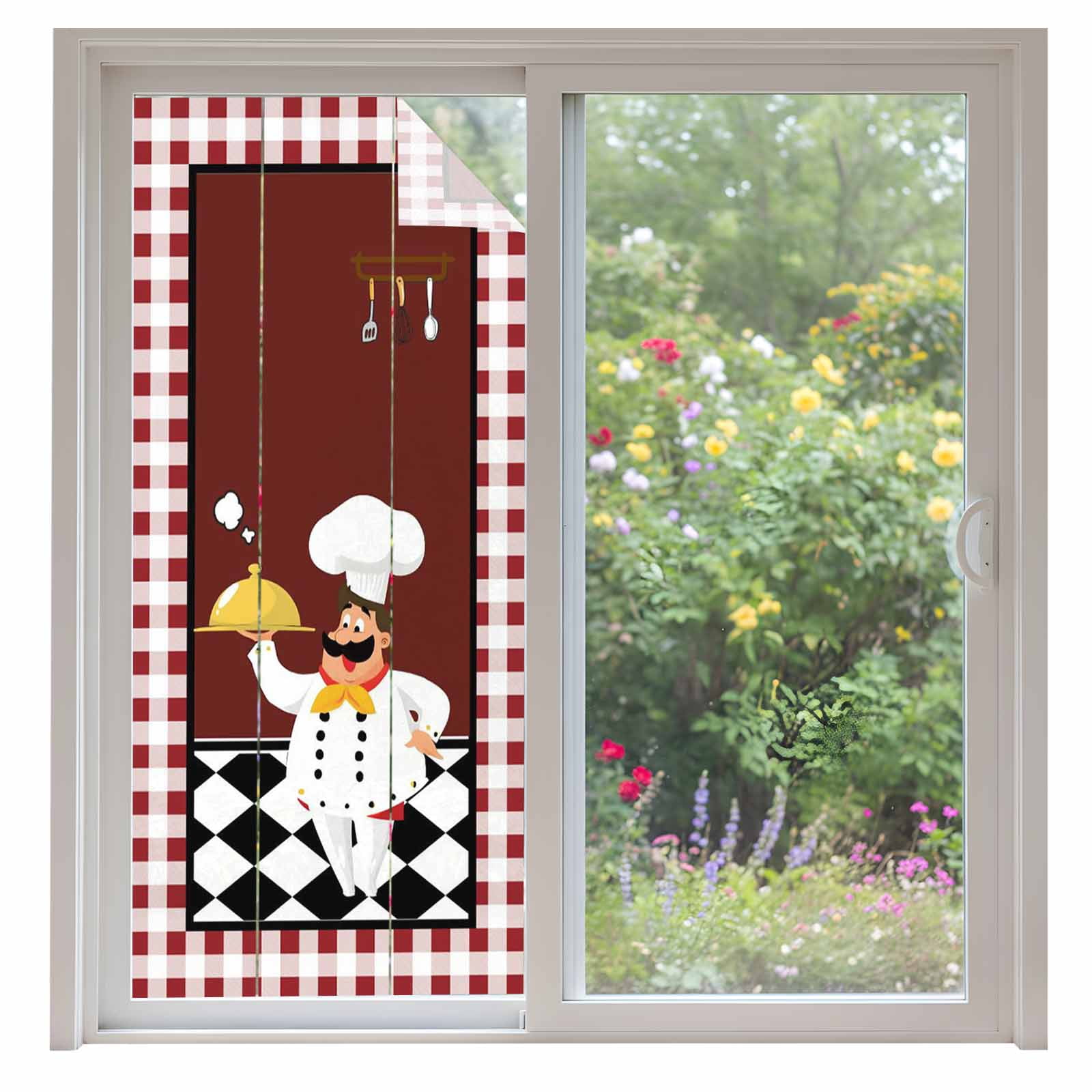Fat Chef Window Privacy Film, Red Gourmet Kitchen Red Black Buffalo ...