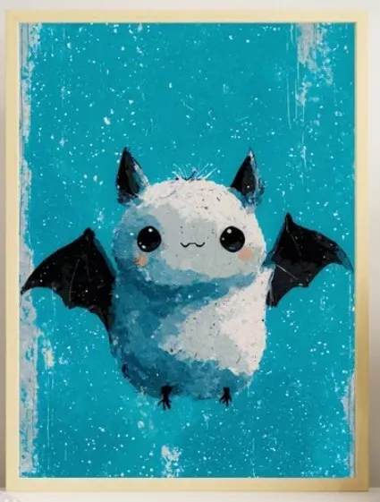 Fat Chibi Bat Art Print, Cute Flying Bat Nursery Wall Art NO FRAMED ...