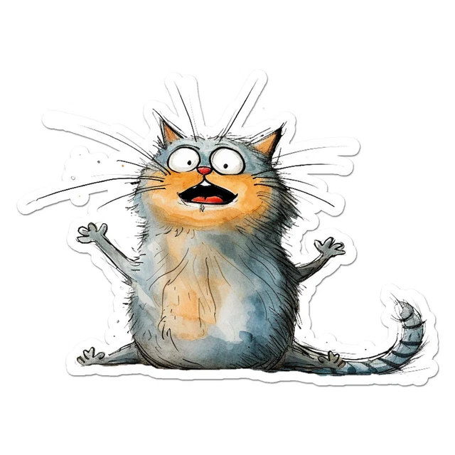 Fat Grey Cat Sticker Phone Decal Water Bottle Stickers Car Decals ...