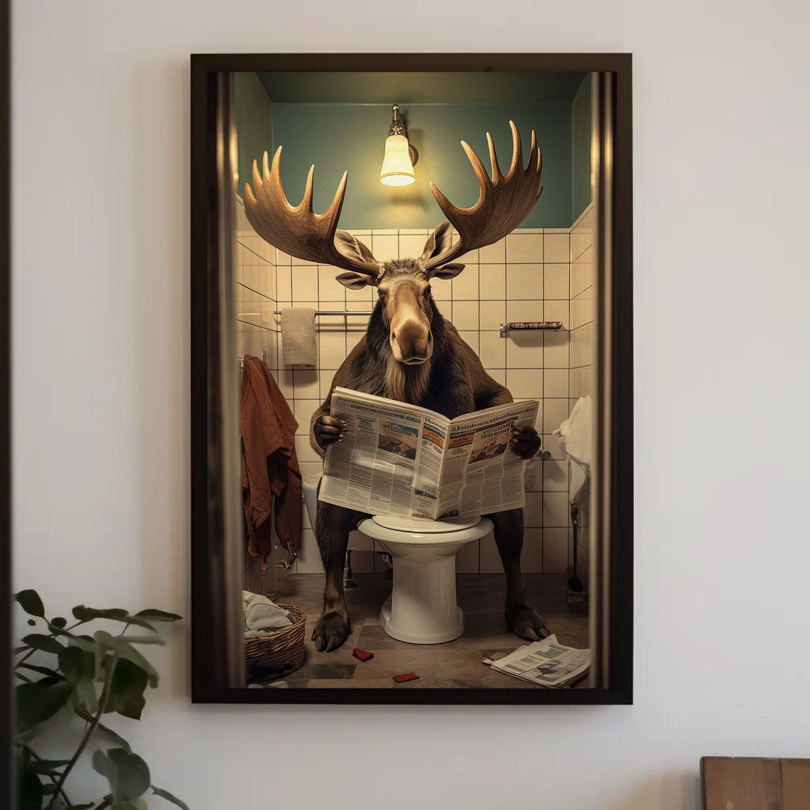 A Fat Moose On The Toilet Reading Newspaper Animal Lovers Gift Funny ...