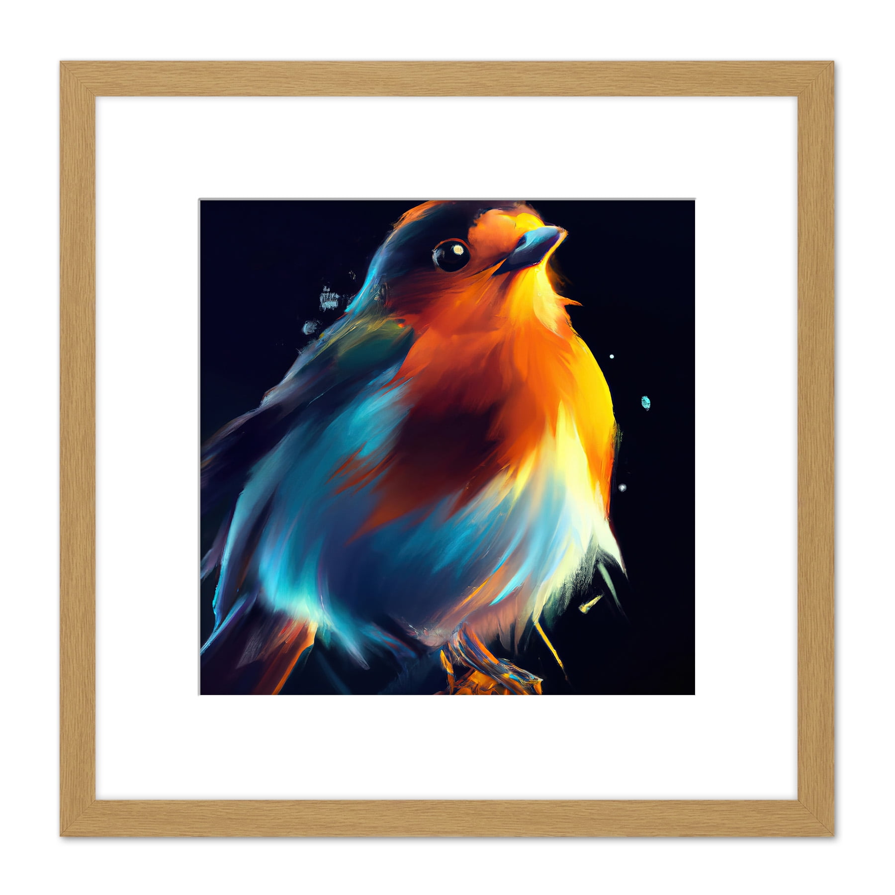 Fat Robin Bird Vibrant Acrylic Orange Blue on Black Painting Square ...