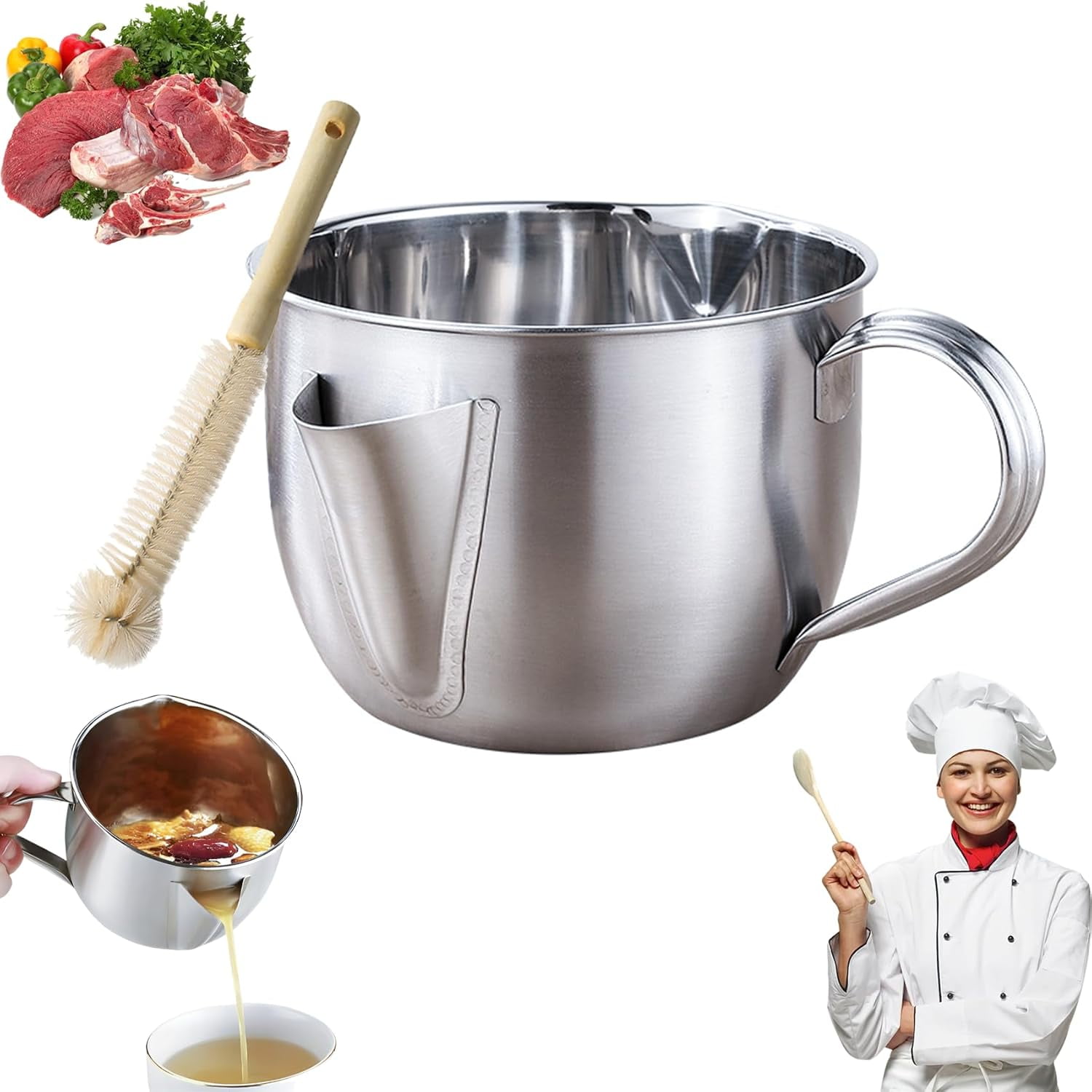 Fat Separator 304 Stainless Steel Dual Spout, Gravy Strainer for Soup ...