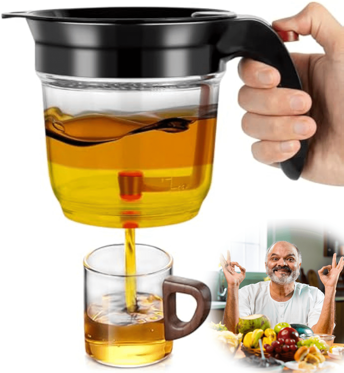 Fat Separator with Strainer and Bottom Release 33 oz Gravy Grease ...