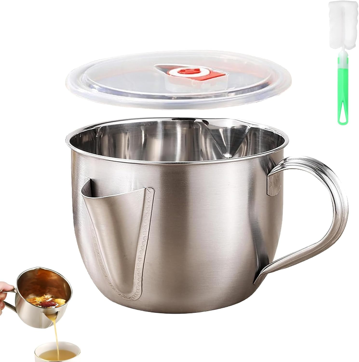 Fat Separator with Dual Spout Design, Stainless Steel Gravy Soup Oil ...