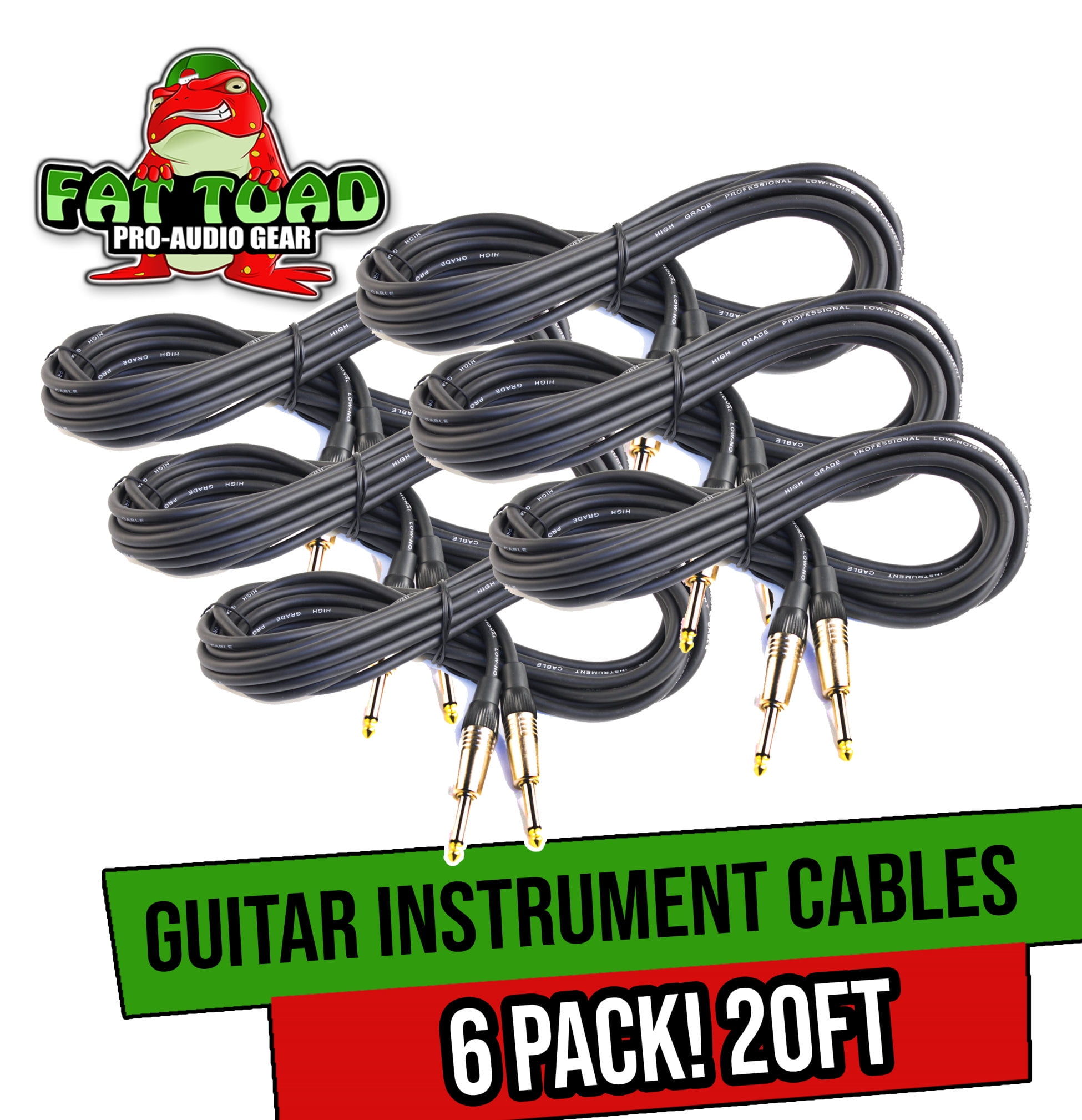 Fat Toad Guitar Cords (6 Pack) Instrument Cable - 20 FT 1/4 Inch ...