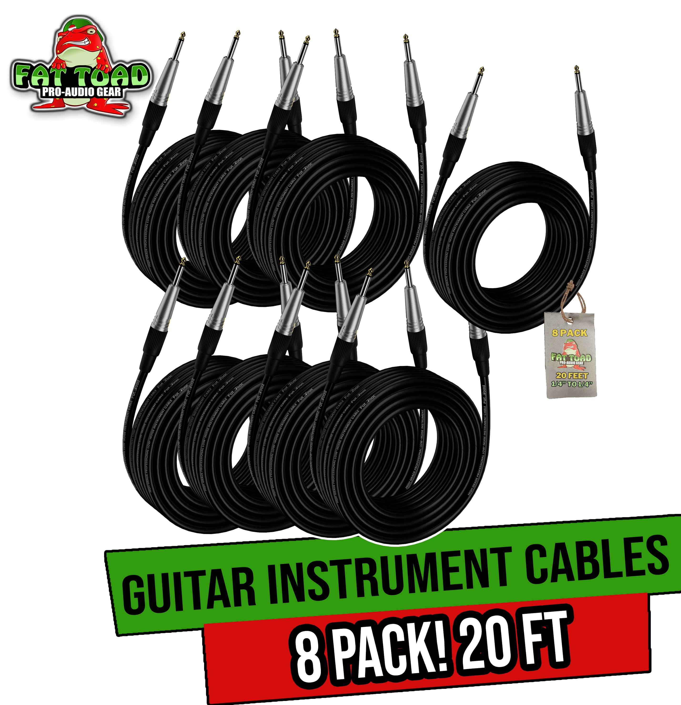 Fat Toad Guitar Cords (8 Pack) Instrument Cable - 20 AWG Patch ...