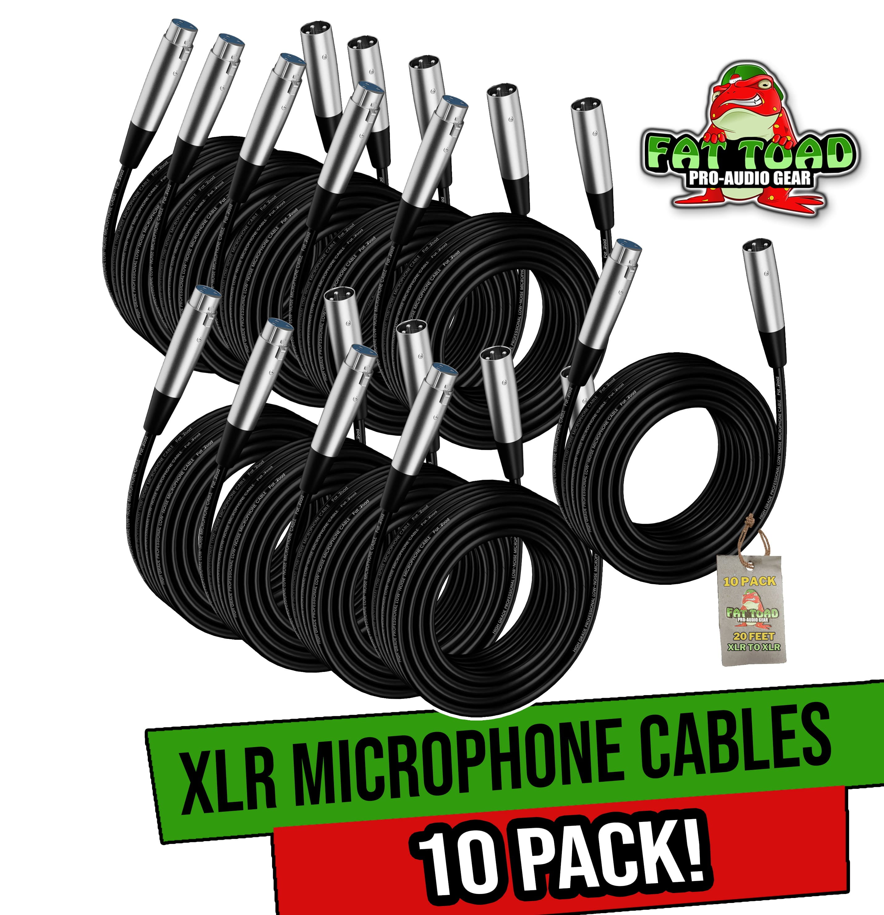 Fat Toad Microphone Cables (10 Pack) - 20 ft Professional Pro Audio XLR ...